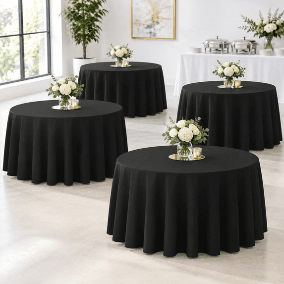 4 Pack Black Round Tablecloths 120 Inch For 60