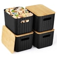 4 Pack Black Stackable Plastic Storage Containers with Lids for ...