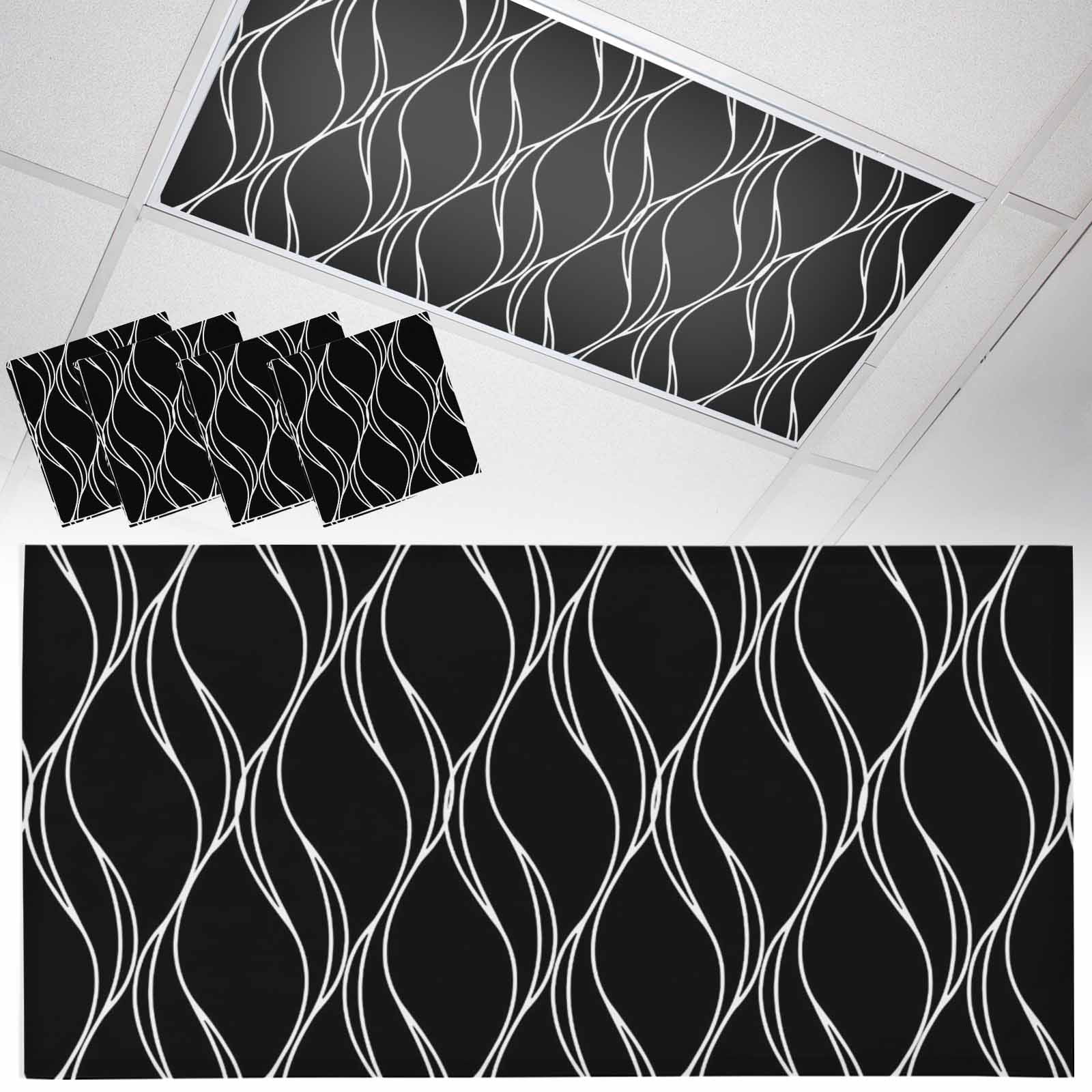 4 Pack Black Stripes Line Fluorescent Light Covers for Ceiling Lights ...