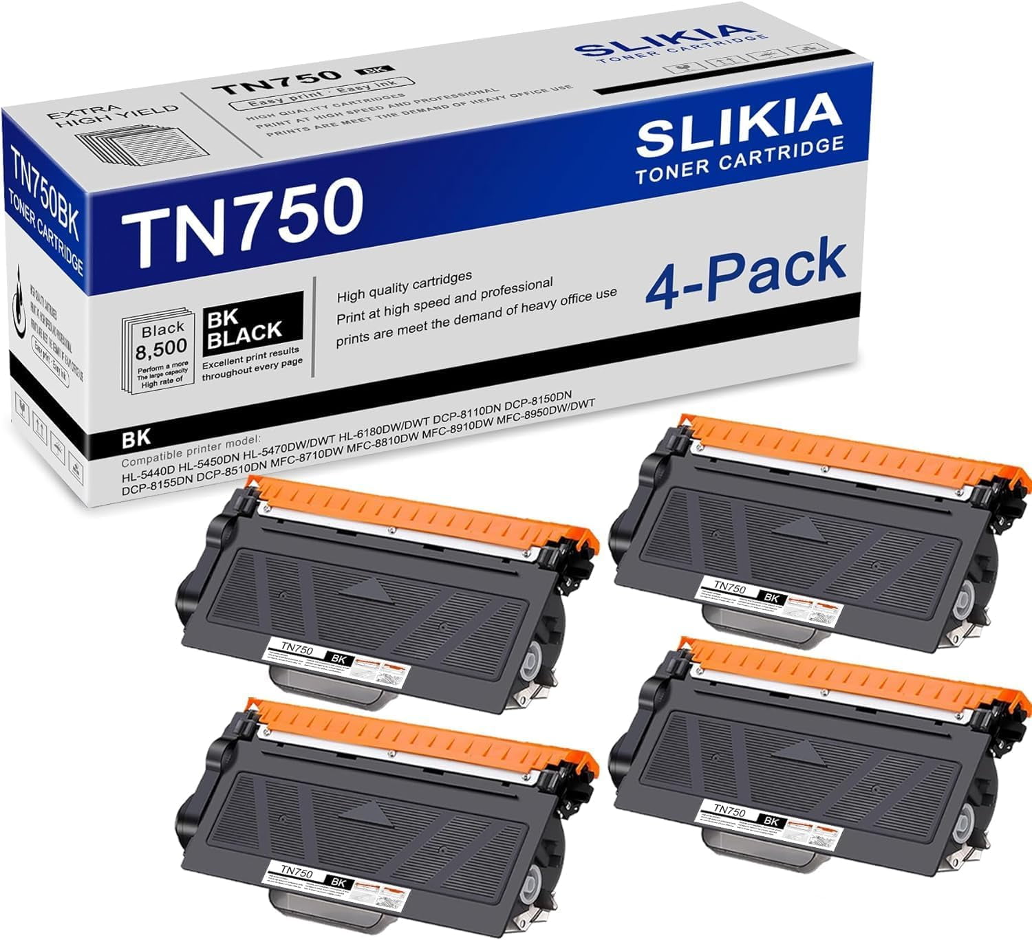 4-Pack Black TN750 Toner Cartridge: Compatible TN750 TN-750 Replacement ...