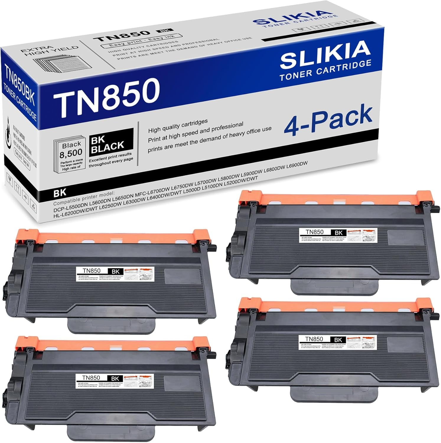 4-Pack Black TN850 Toner Cartridge: Compatible TN850 TN-850 Replacement ...