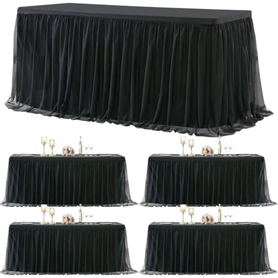 4 Pack Black Table Cloth for 6 Foot Rectangle Tables, Black Stretch ...