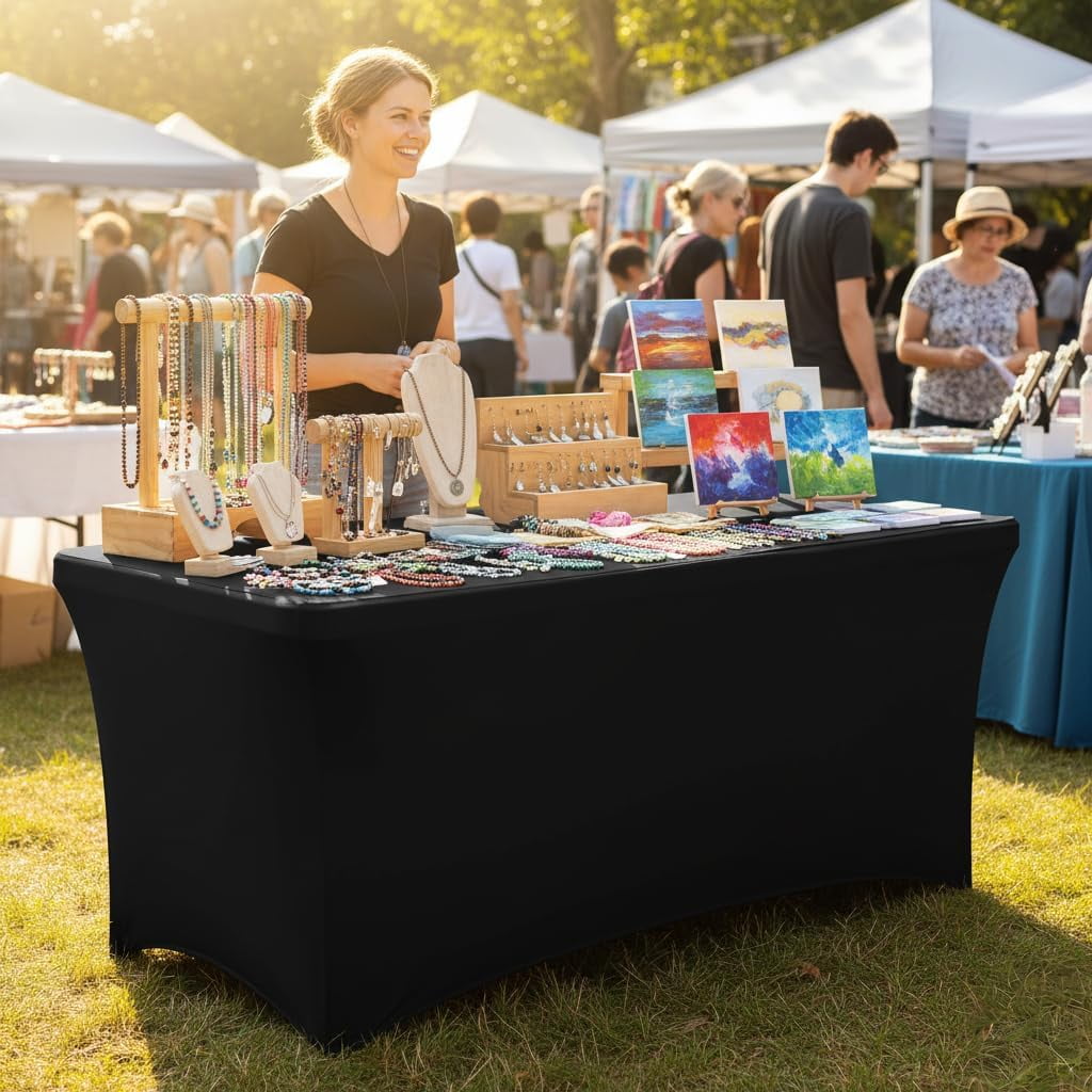4 Pack Black Tablecloth 8 ft-Fitted Spandex Table Covers - Walmart.com