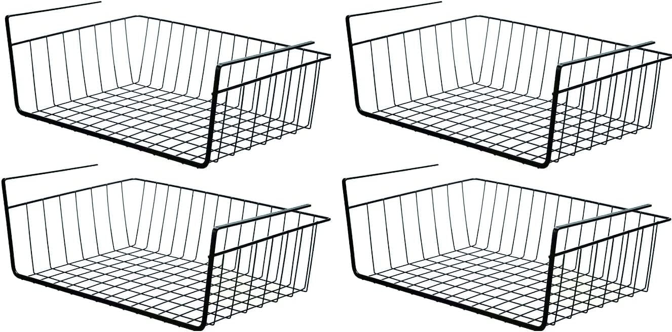 4 Pack Black Under Shelf Wire Basket Hanging Storage Baskets, Under ...