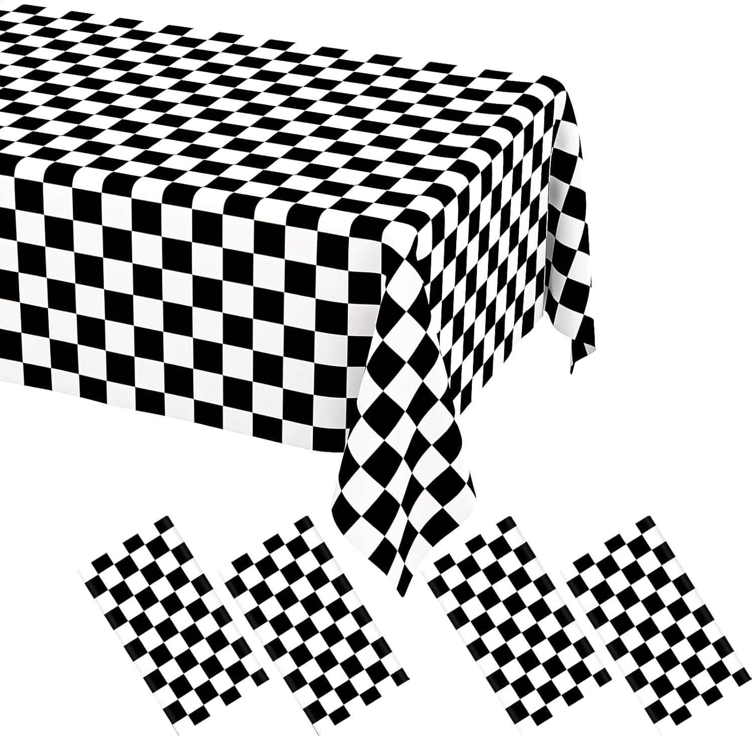 4 Pack Black and White Checkered Disposable Tablecloth Race Car Theme ...
