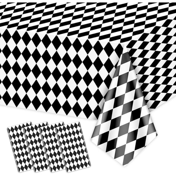 4 Pack Black and White Checkered Tablecloths Plastic Gingham Table ...