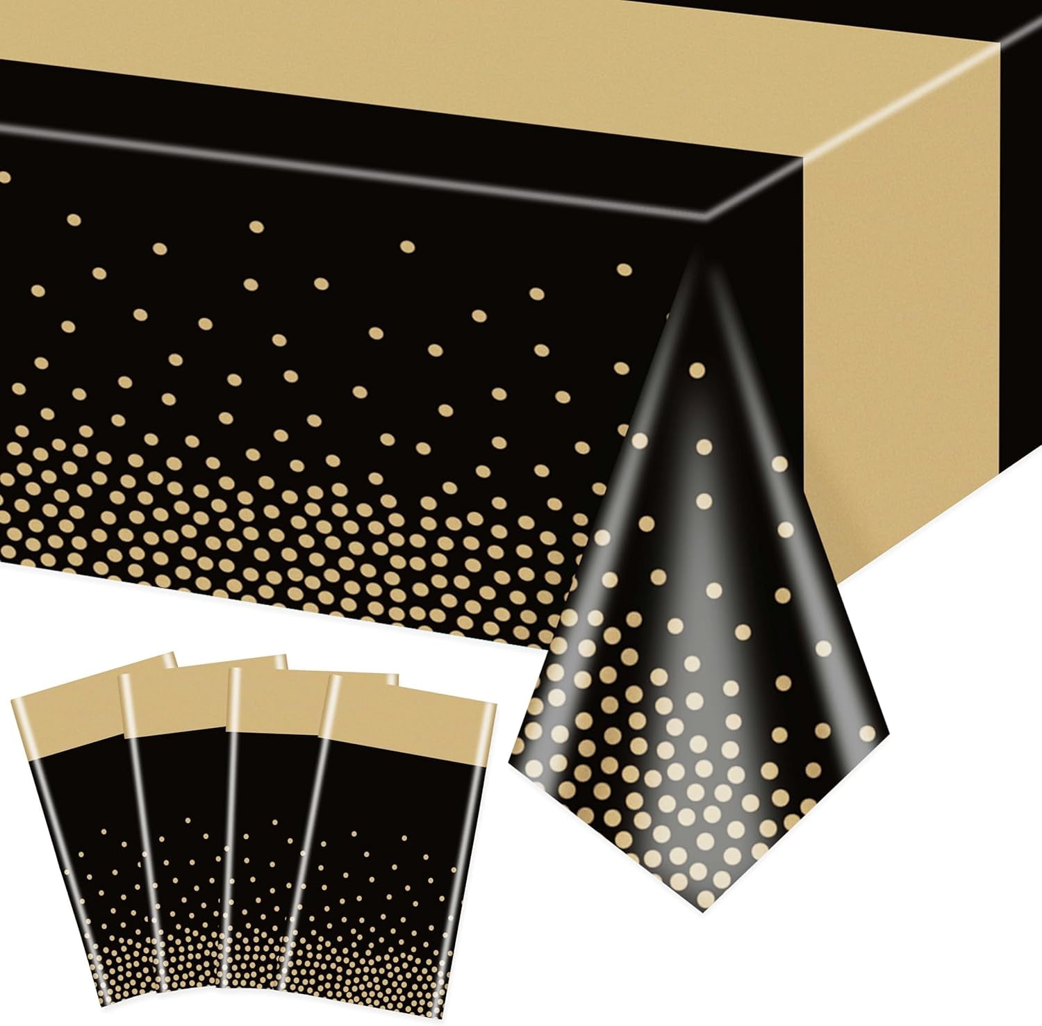 4 Pack Black and Gold Tablecloths - 86.6"x51.2" Rectangular Black Gold ...