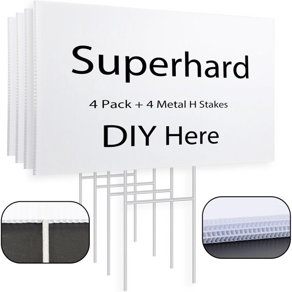 4 Pack Blank Yard Signs 17 x 12 in with Metal Stakes, White Plastic ...