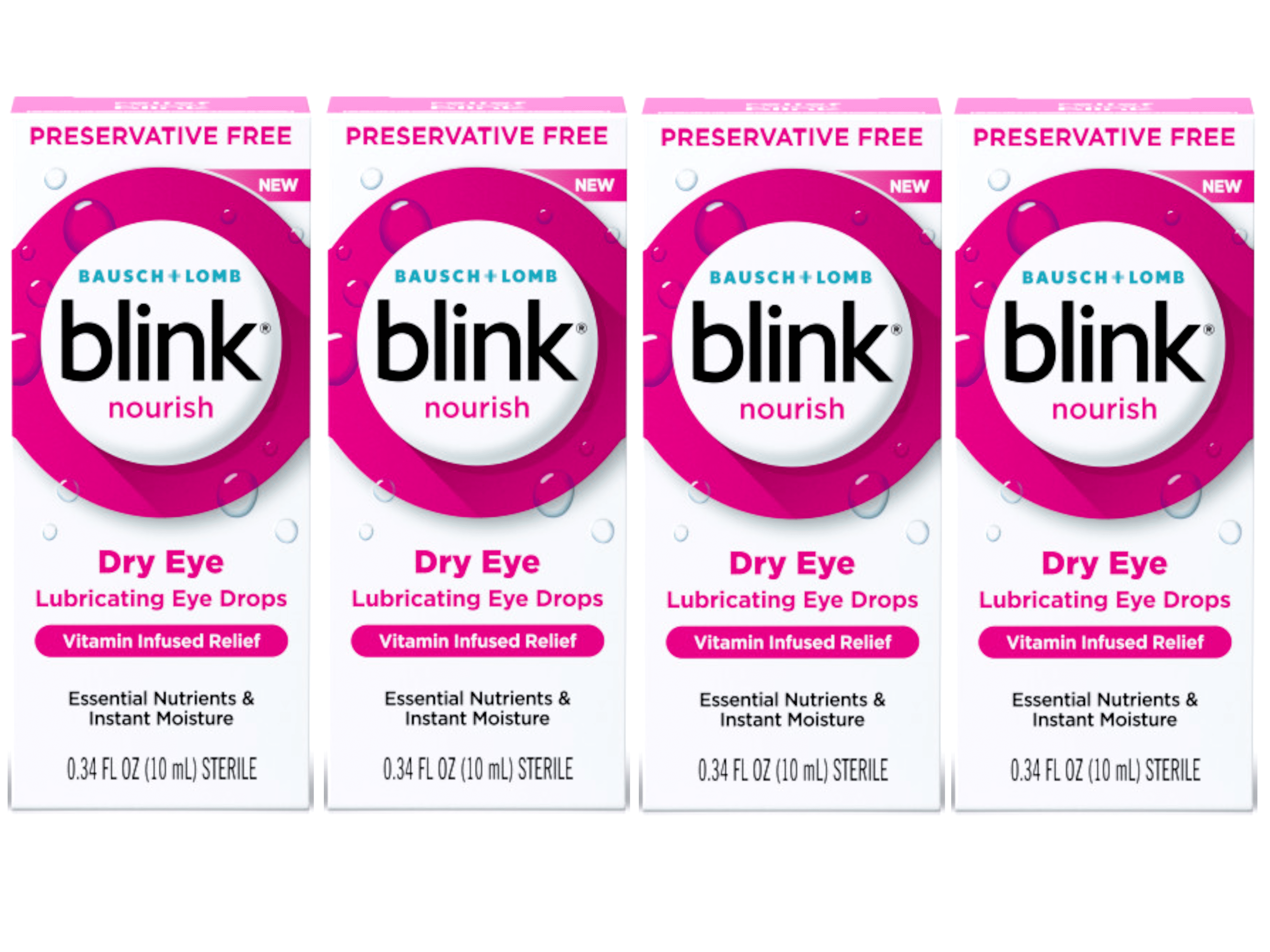 4 Pack - Blink Nourish Eye Drops for Dry Eyes, 0.33 fl oz, Preservative ...
