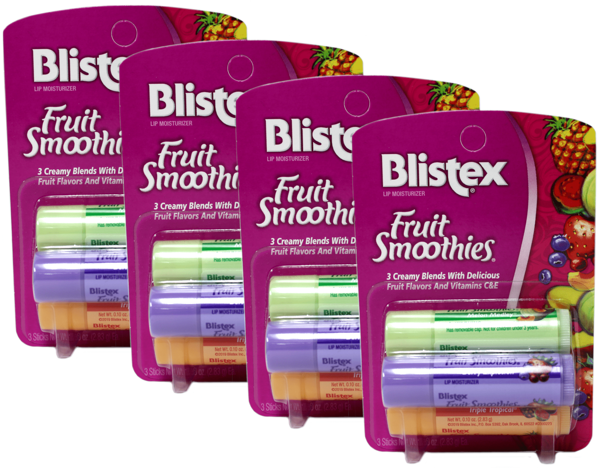 4 Pack Blistex Fruit Smoothies, .1 oz (2.83 g) = 12 Sticks - Walmart.com