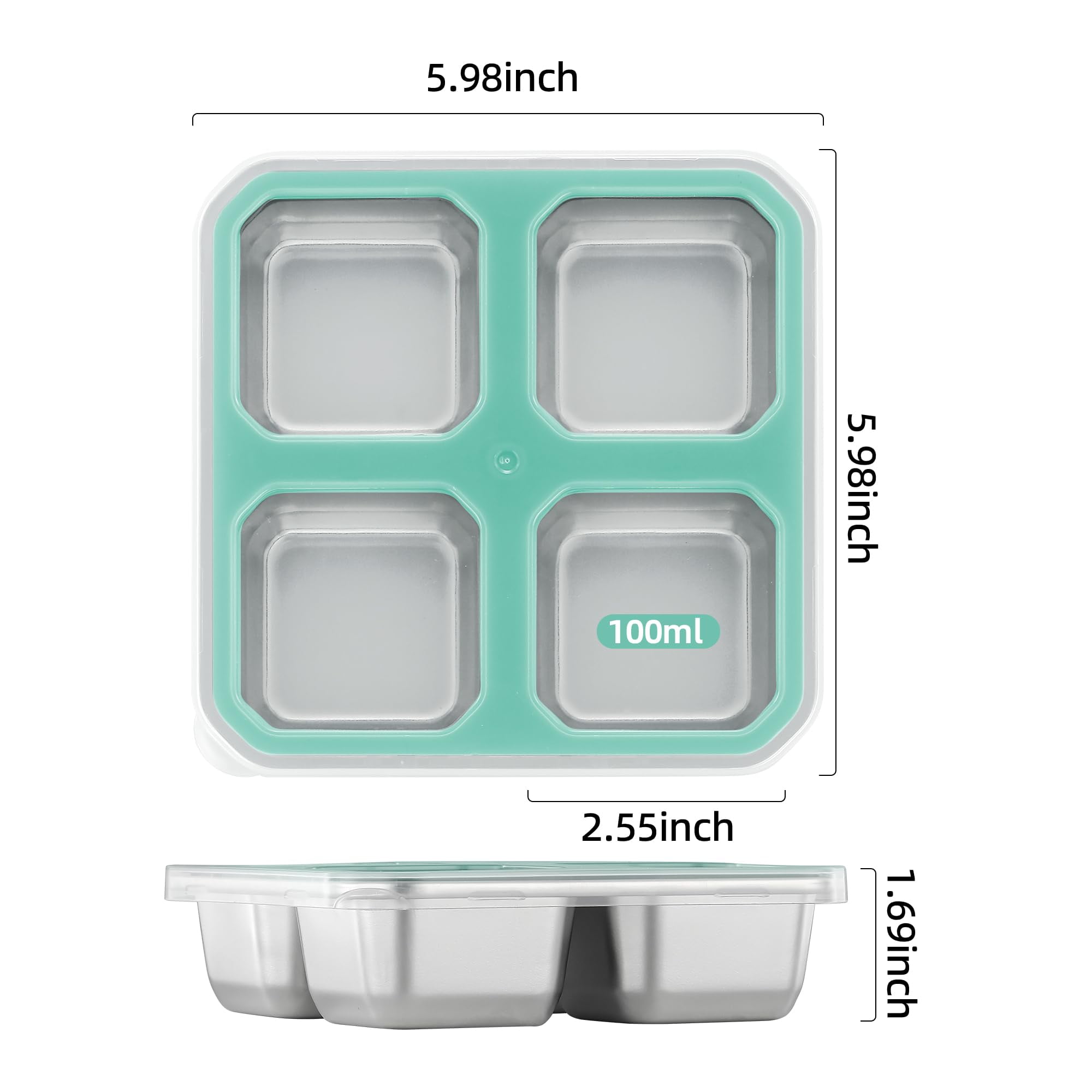 4 Pack Blue 4 Compartment Stainless Steel Bento Boxes for Meal Prep and ...