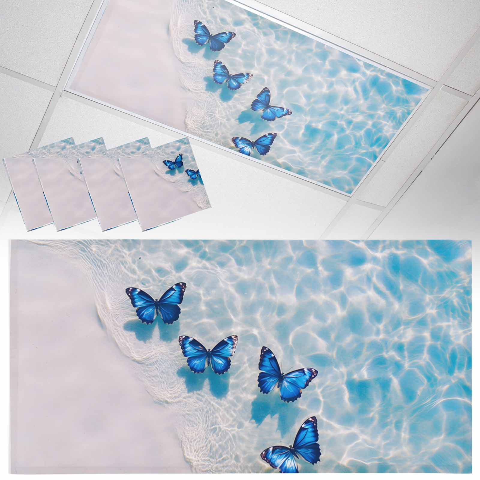 4 Pack Blue Butterfly Fluorescent Light Covers for Ceiling Lights Ocean ...