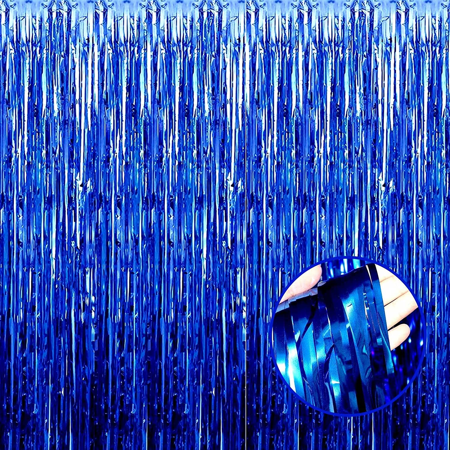 4 Pack Blue Foil Fringe Curtain Backdrop, 3.28Ftx8.2Ft Metallic Tinsel ...