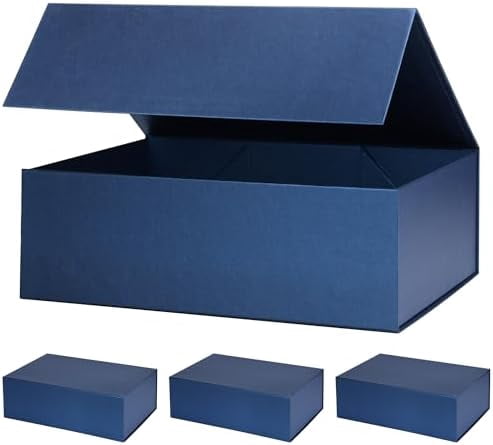 4 Pack Blue Gift Boxes with Lids for Presents 12x8x4 Inches, Magnetic ...