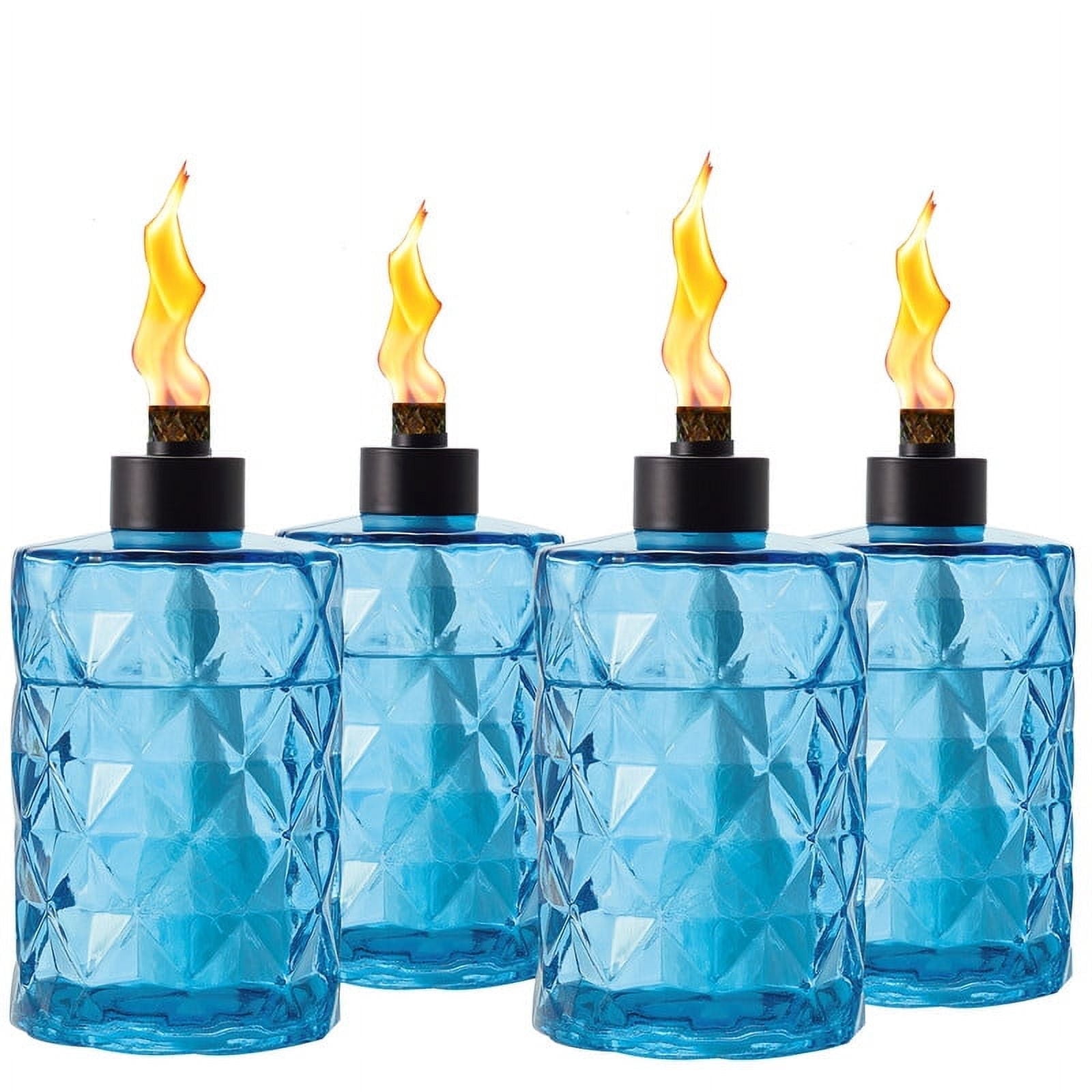 4 Pack Blue Glass Torches for Outside Tabletop with Wick and Cap ...