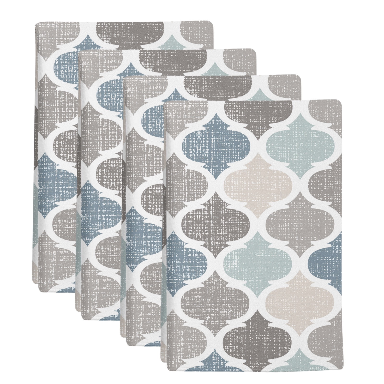 4 Pack Blue Grey Kitchen Towels Morocco Geometric Plaid Decorative Dish ...