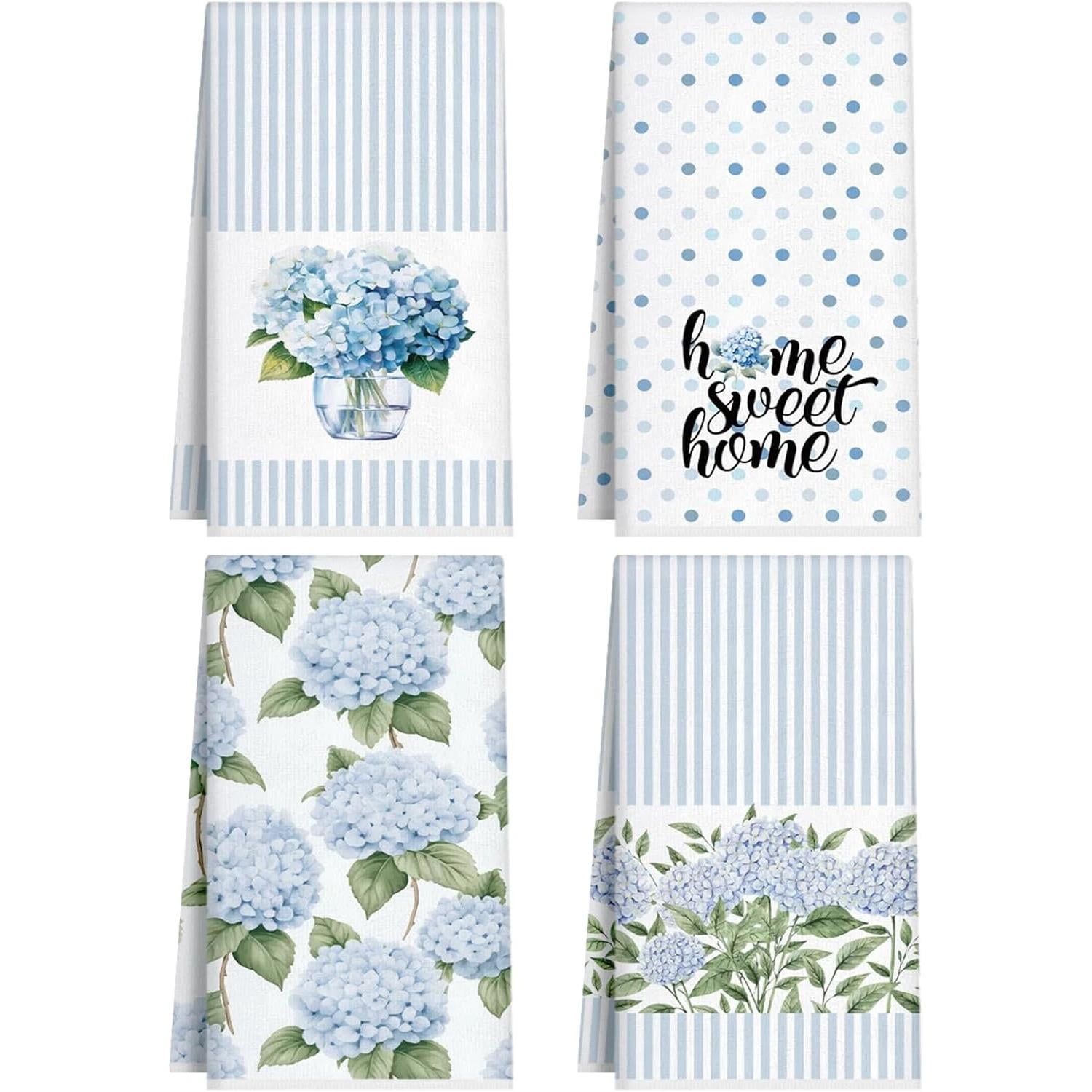 4 Pack Blue Hydrangea Kitchen Hand Towels Farmhouse Blue Hydrangea ...
