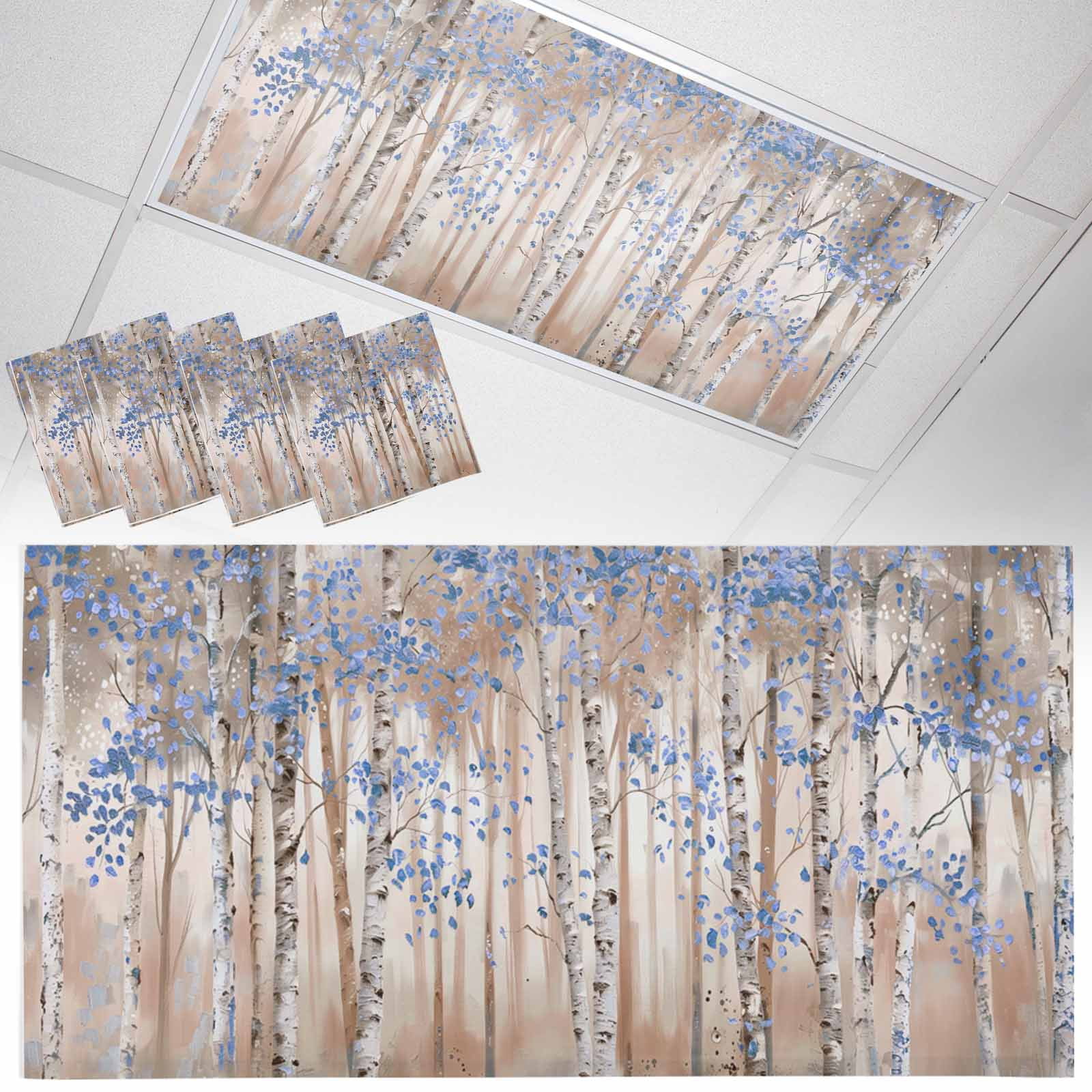 4 Pack Blue Leaves Fluorescent Light Covers for Ceiling Lights Forest ...