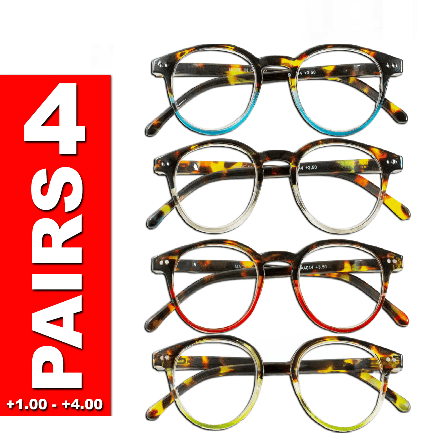 4-Pack Blue Light Reading Glasses for Men & Women, TR90 Frame with ...