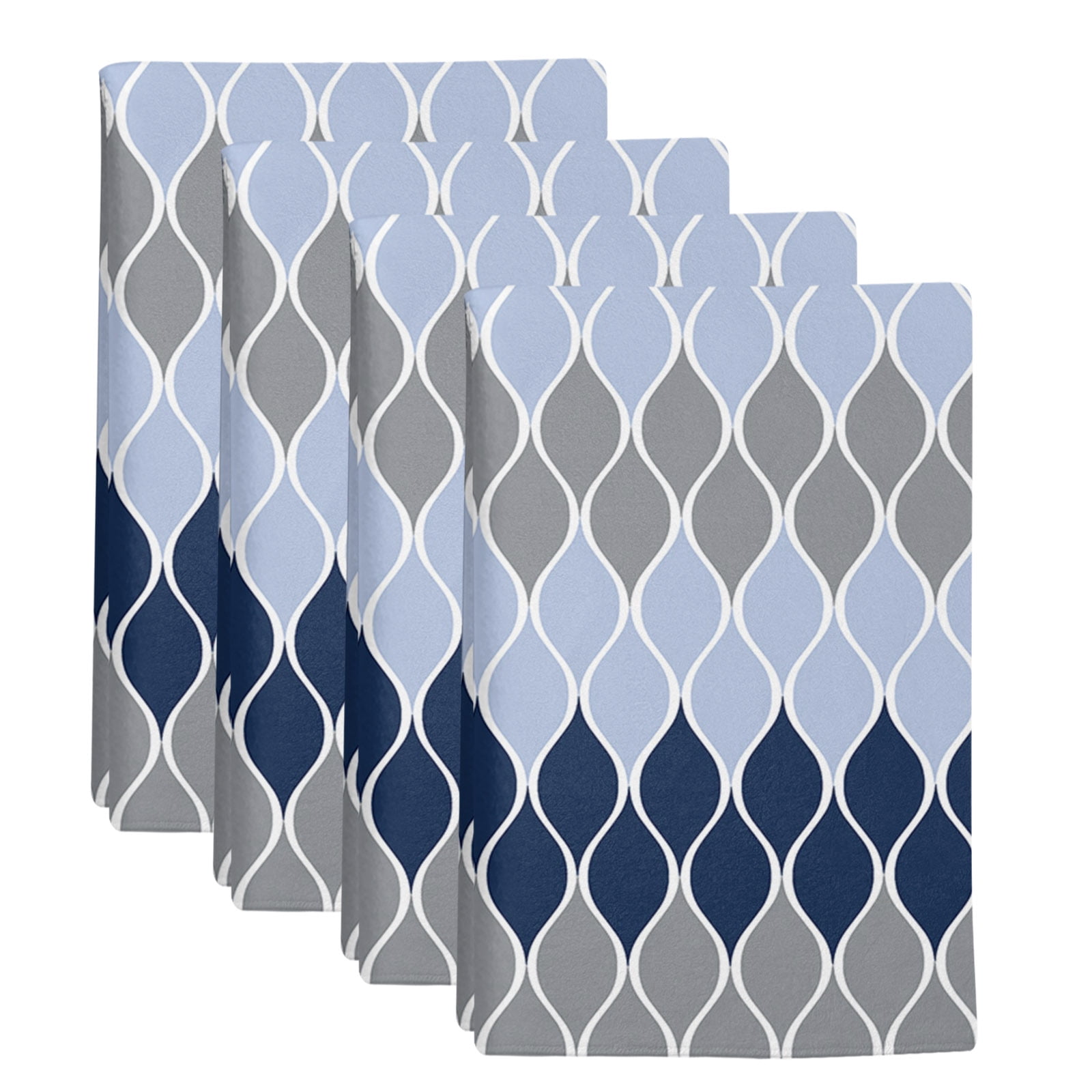 4 Pack Blue Navy Grey Kitchen Towels Geometric Medieval Decorative Dish ...