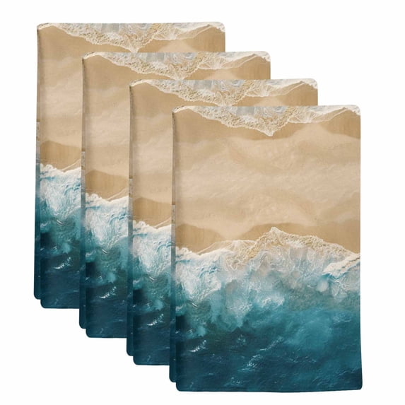 4 Pack Blue Ocean Kitchen Towels Beach Wave Pattern Decorative Dish ...