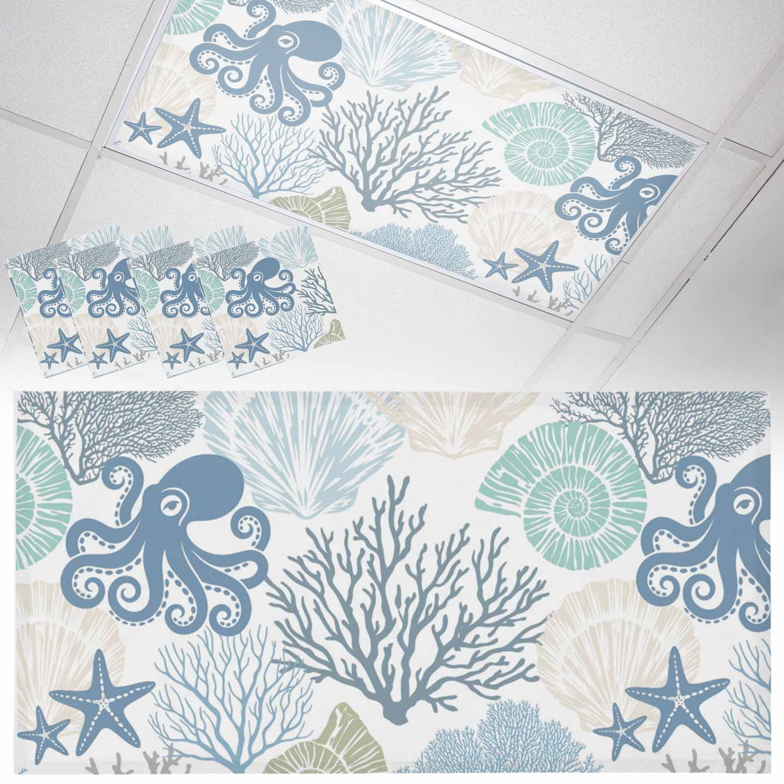 4 Pack Blue Ocean Octopus Fluorescent Light Covers for Ceiling Lights ...