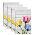 4 Pack Blue Red Yellow Tulips Kitchen Towels Country Flowers Wood Grain ...