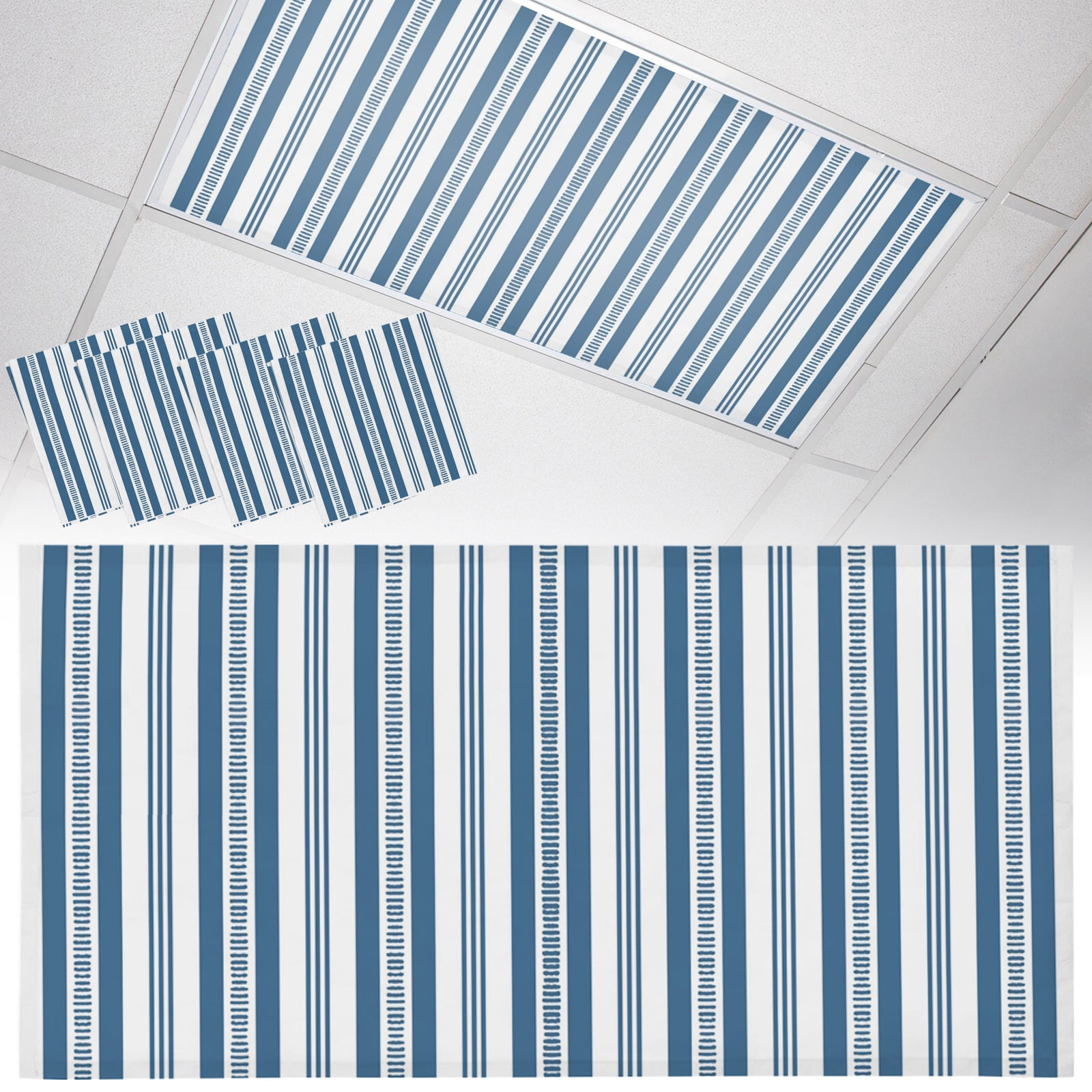 4 Pack Blue Stripes Fluorescent Light Covers for Ceiling Lights Classic ...