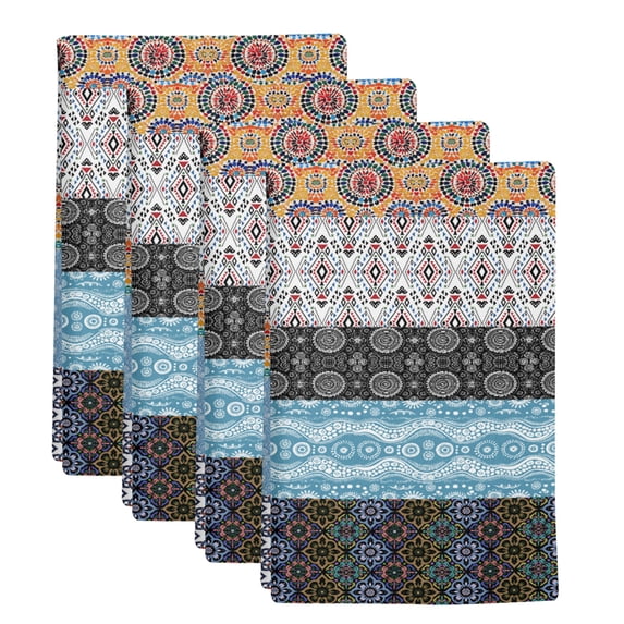 4 Pack Boho Kitchen Towels Black Orange Black Blue Geometric Abstract ...