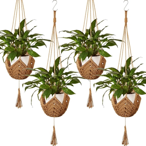 4 Pack Boho Macrame Plant Hanger, Large Hanging Planter Plant Holder ...