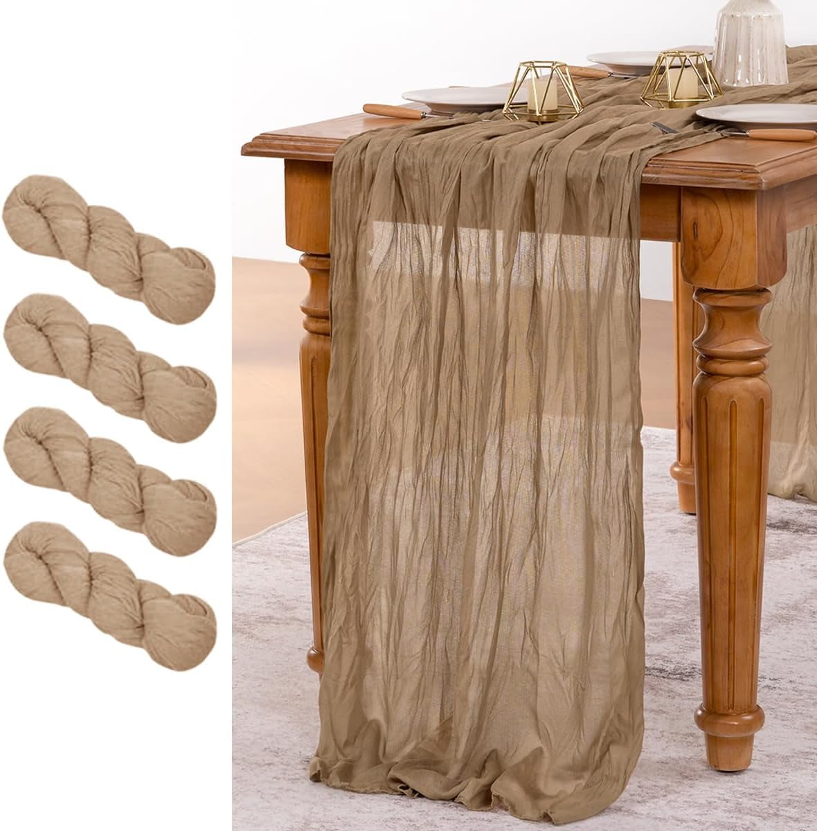 4 Pack Boho Nude Brown Cheesecloth Table Runner Gauze Rustic Tan Cheese ...