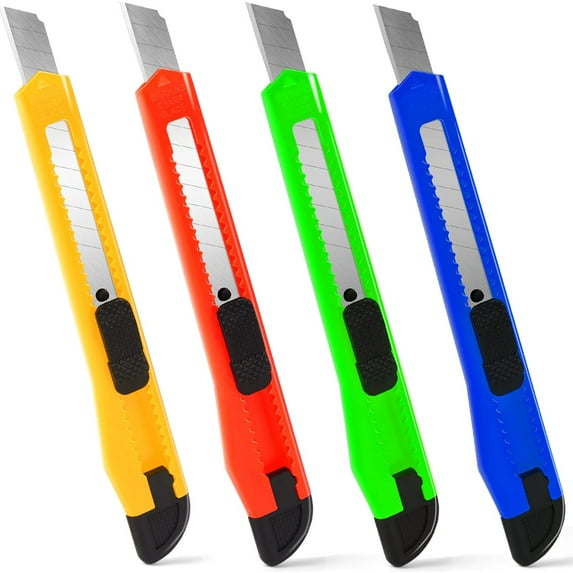 4 Pack Box Cutter, 9mm Snap-off Utility Knife, Box Cutter Retractable ...