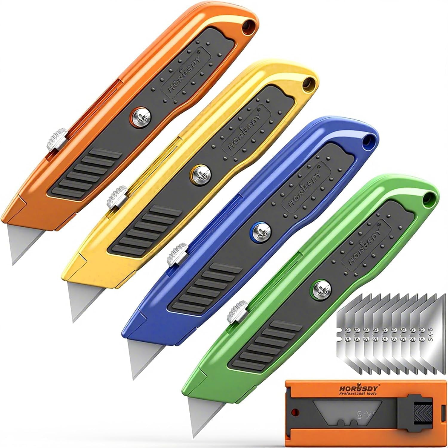 4-Pack Box Cutter Utility Knife, Heavy Duty Aluminum Shell Retractable ...
