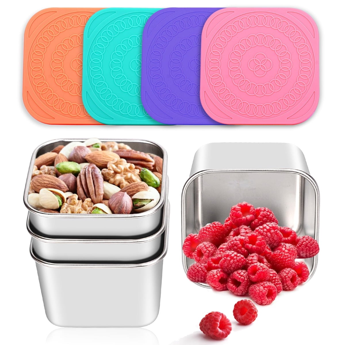 4-Pack Boys Snack Containers 6oz | 304 Stainless Steel, Leak-Proof ...