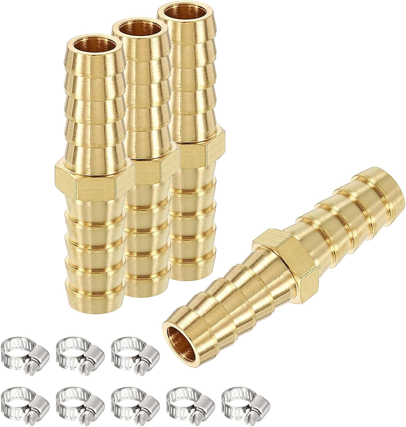 4 Pack Brass Hose Barb to Adapter with 8Pcs Stainless Steel Clamp, 3/8 ...