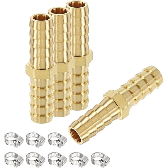 4 Pack Brass Hose Barb to Adapter with 8Pcs Stainless Steel Clamp, 3/8 ...