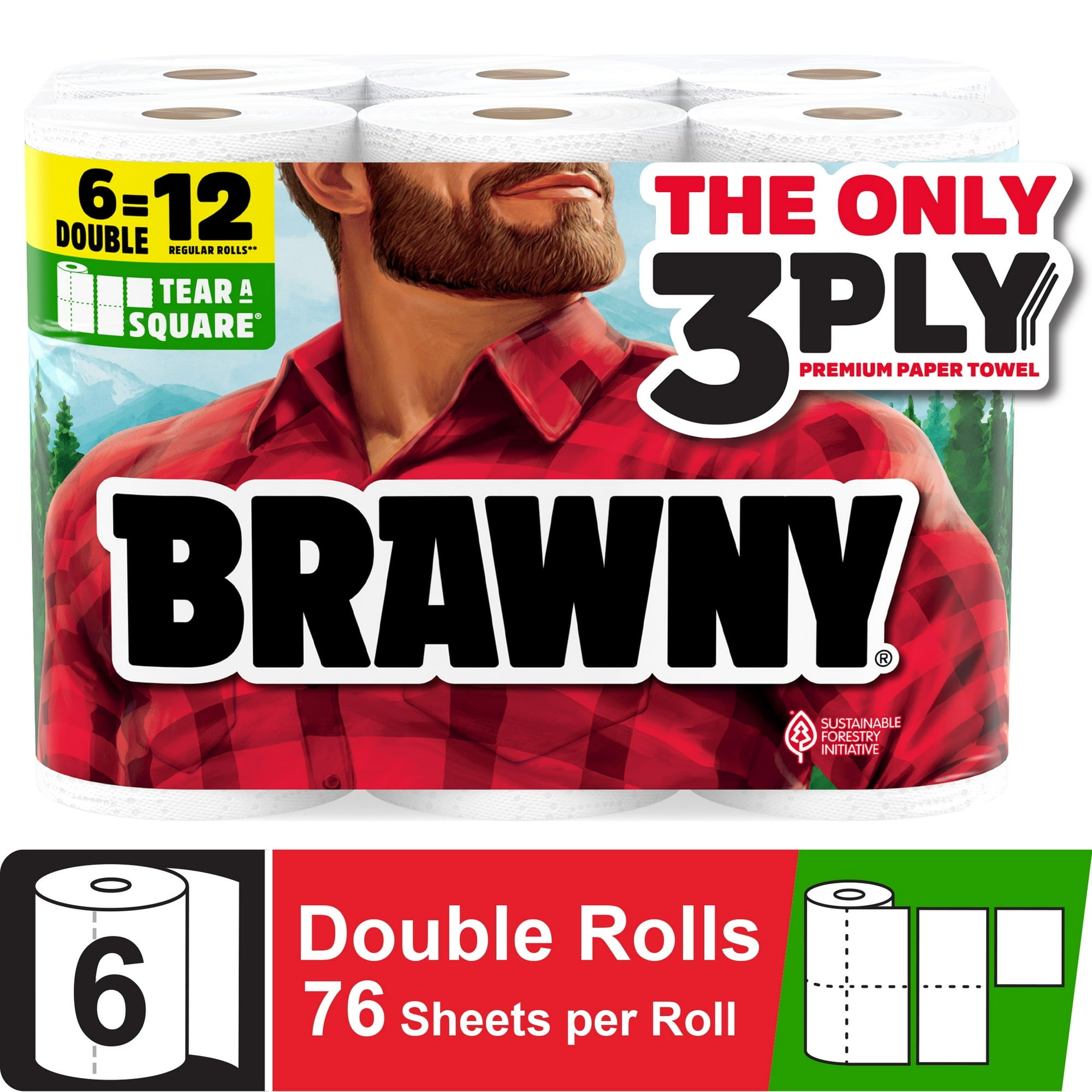 (4 Pack) Brawny Tear-a-Square 3-Ply Paper Towels, 6 Double Rolls ...