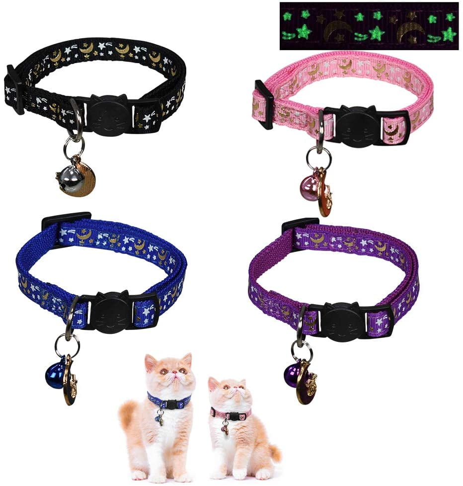 4 Pack Breakaway Cat Collar with Glow in The Dark Adjustable Kitten ...