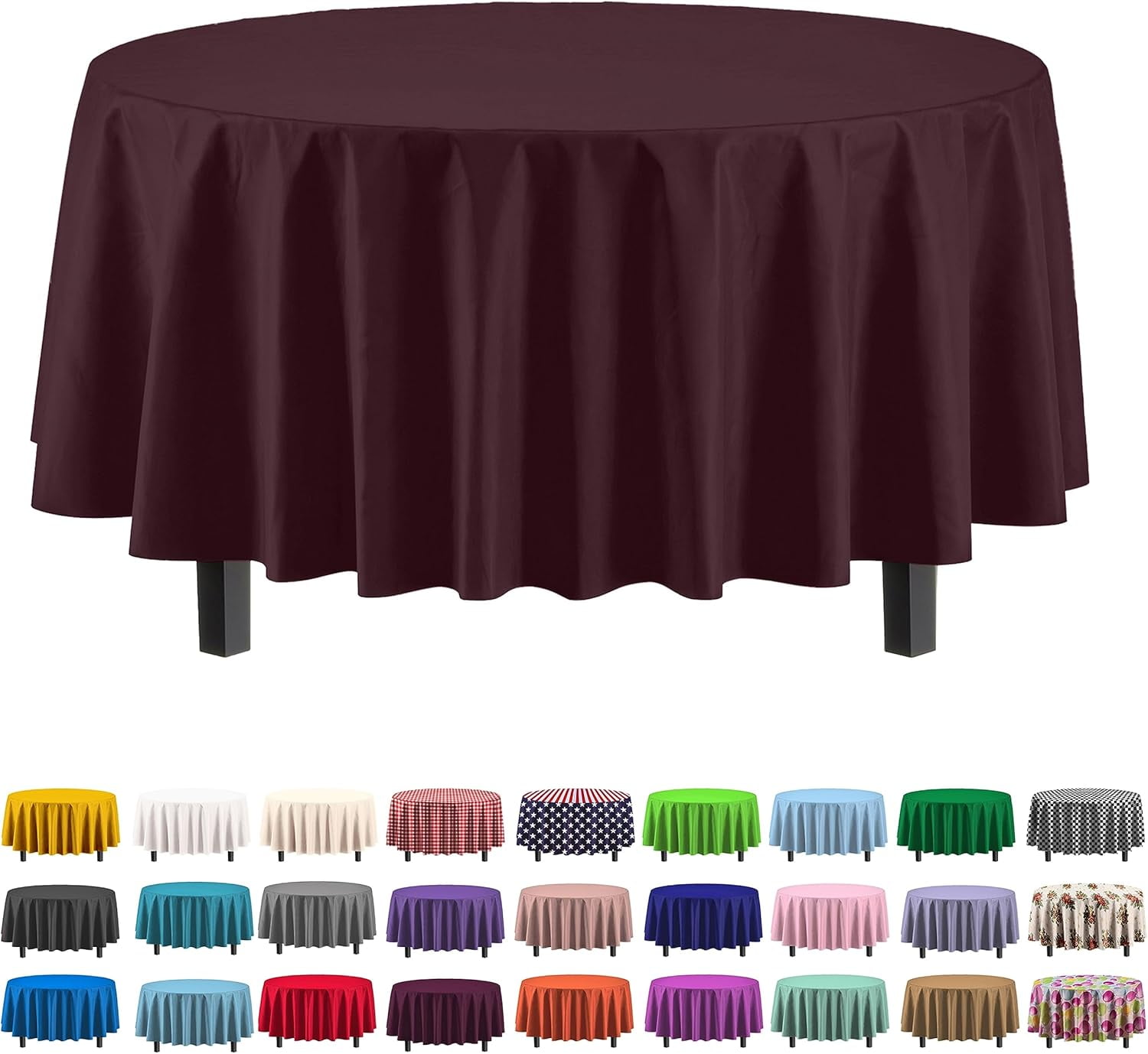 4-Pack Brown Plastic Table Cloth - 84-Inch Round - Disposable ...