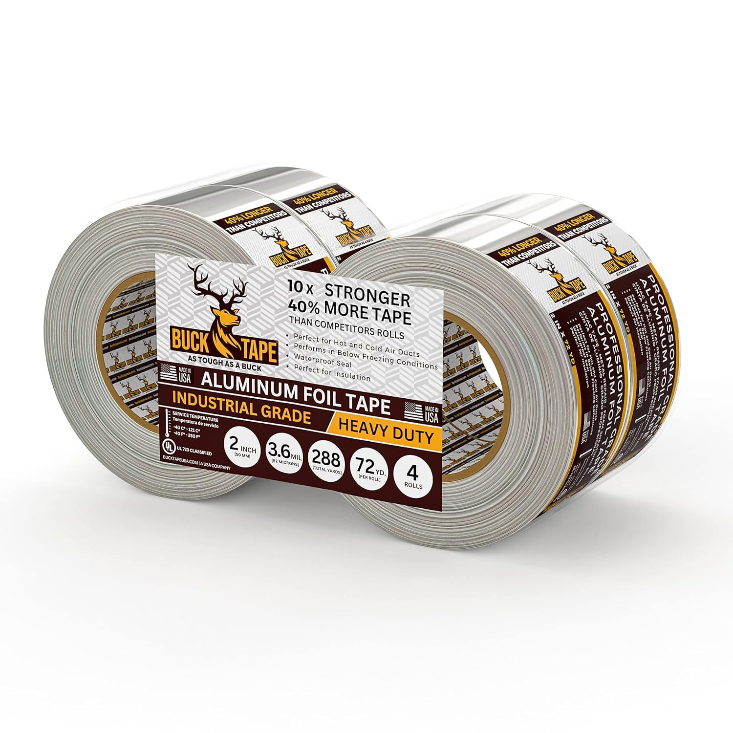 4 Pack Buck Professional Grade Aluminum Foil Tape - 2 Inch x 216ft (72 ...