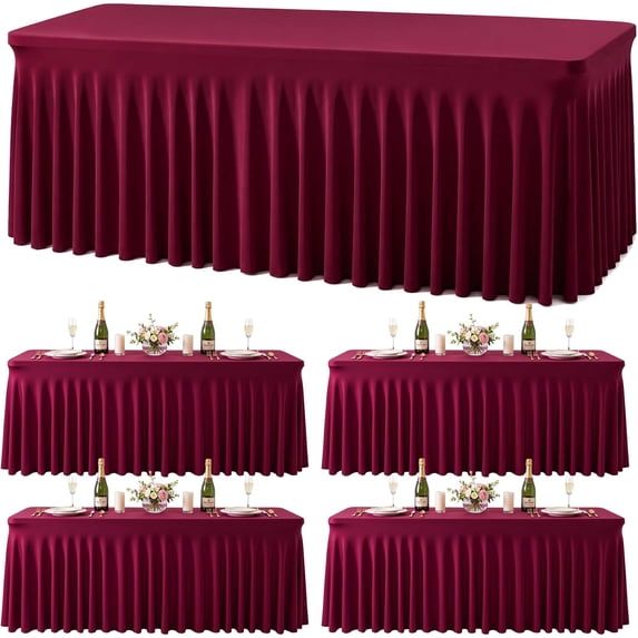 4 Pack Burgundy Spandex Fitted Tablecloths for 8ft Rectangle Tables ...