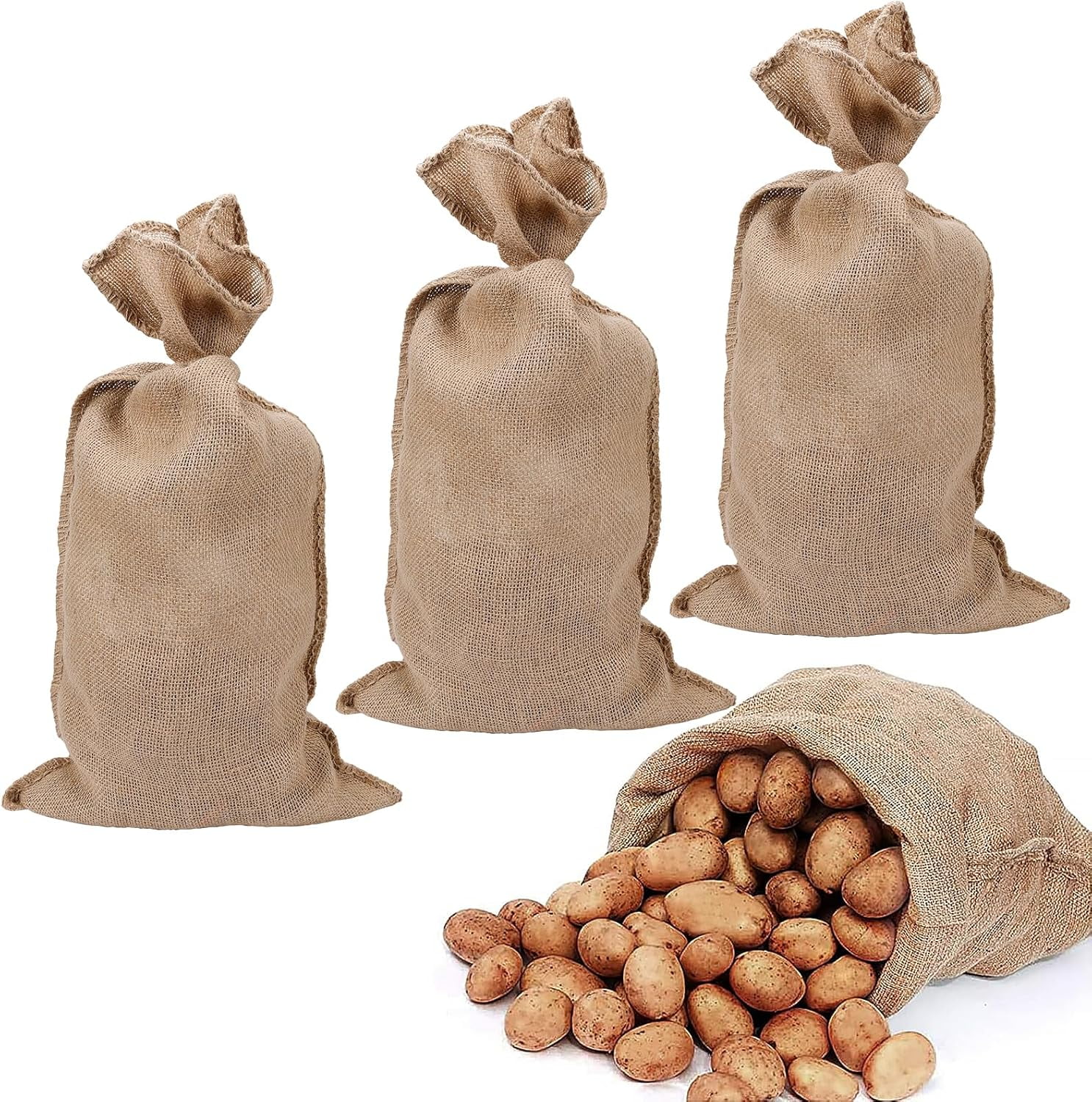 4 Pack Burlap Bags- 19.5" × 35" Potato Storage Sacks Natural Jute with ...