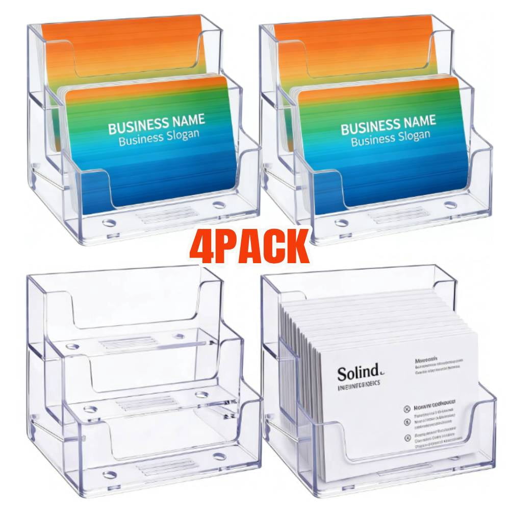 4 Pack Business Card Holder for Desk, 3 Tiers Clear Acrylic Stand for ...