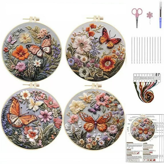 4 Pack Butterfly Embroidery Kits for Beginners Realistic Butterfly ...