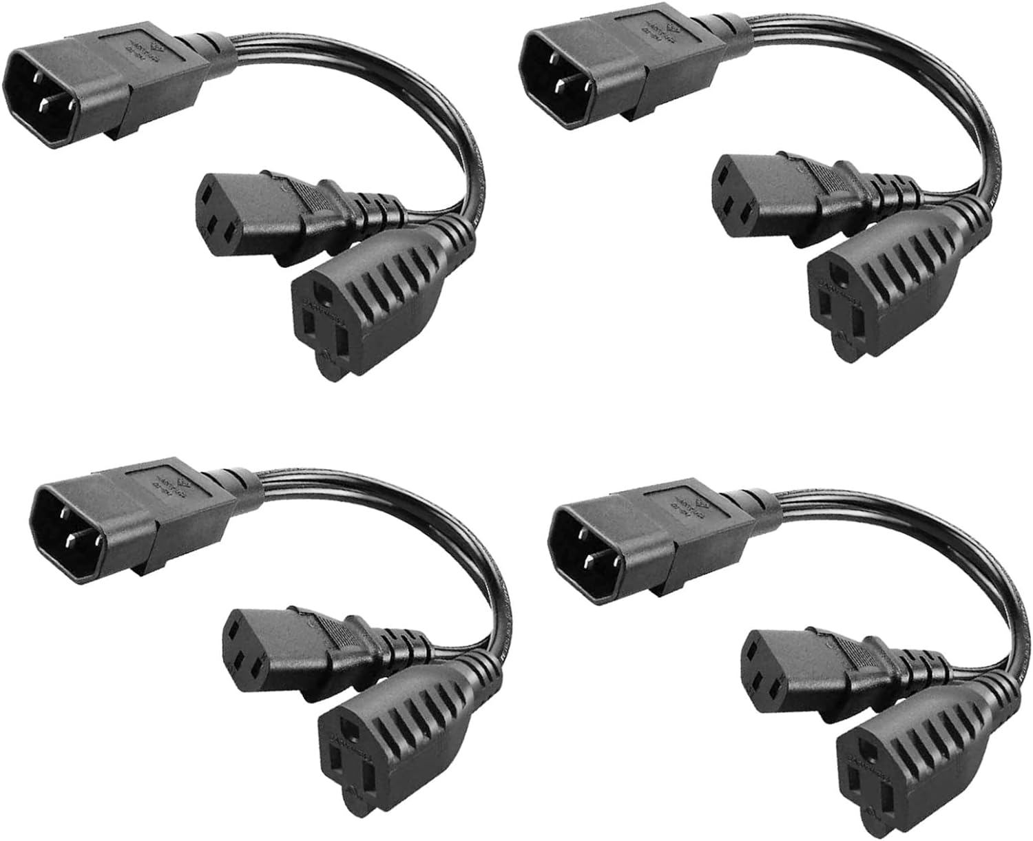 4-Pack C14 to C13+NEMA 5-15R Y Splitter Power Plug Cord,Single C14 Male to C13+Nema 5-15R Female ...