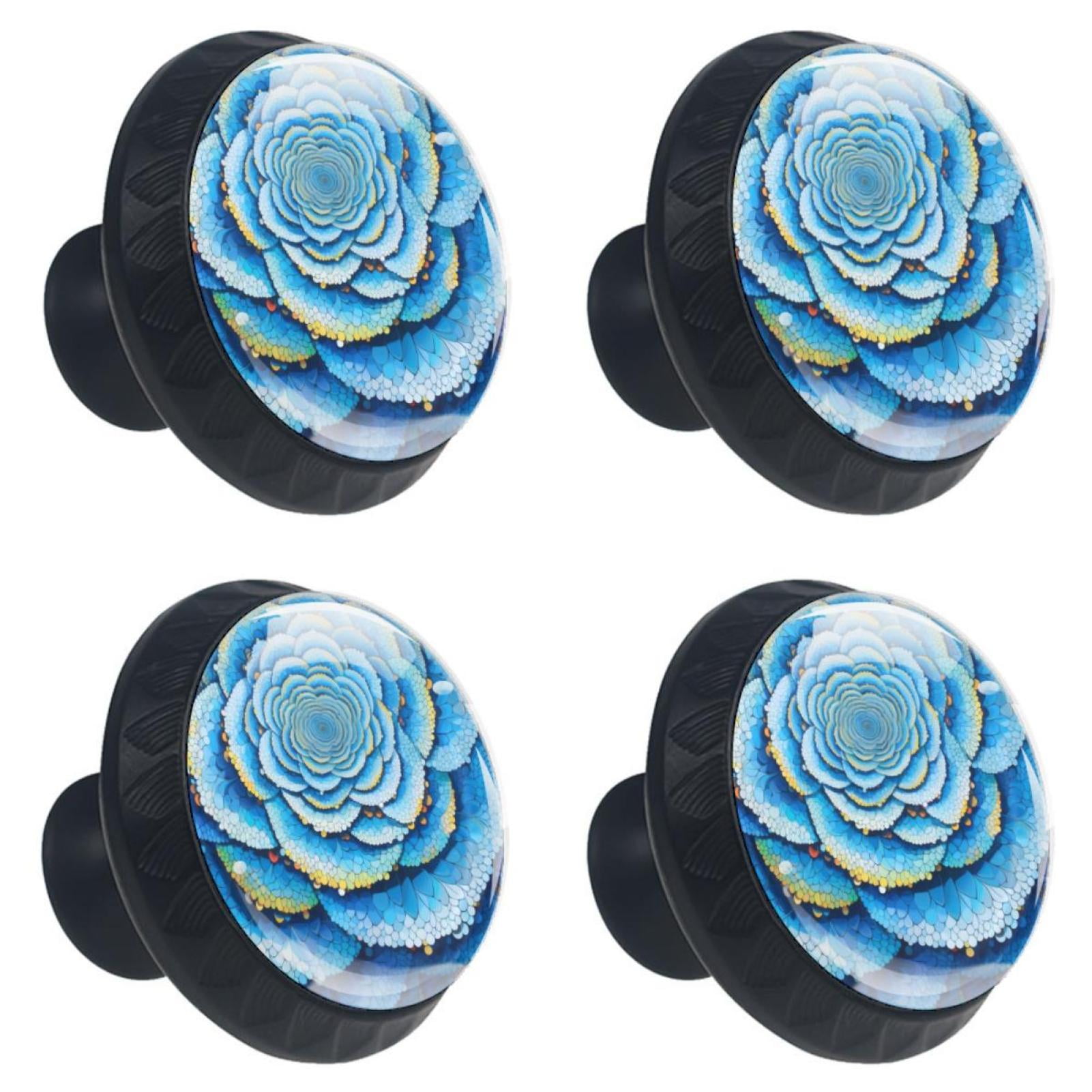 4 Pack Cabinet Knobs Abstract Flower Drawer Dresser Knobs Black Drawer ...