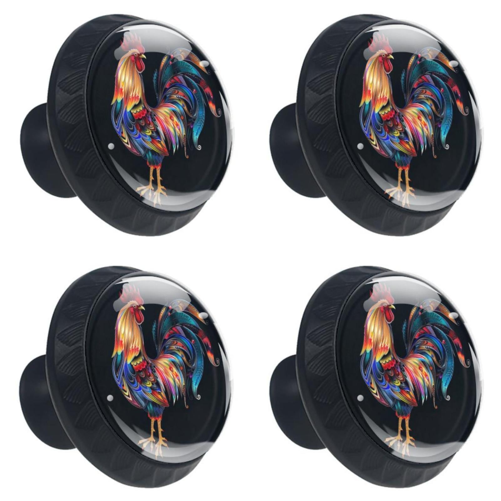 4 Pack Cabinet Knobs Colorful Rooster Drawer Dresser Knobs Black Drawer ...