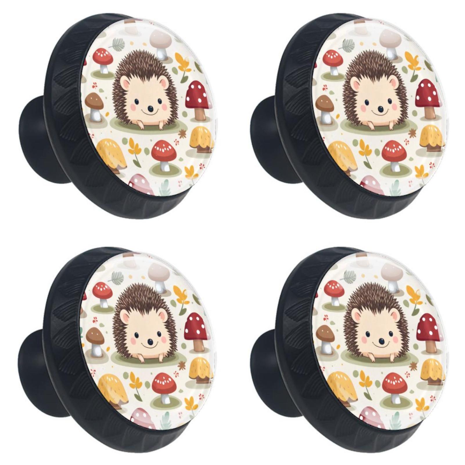 4 Pack Cabinet Knobs Hedgehogs Mushroom Drawer Dresser Knobs Black ...