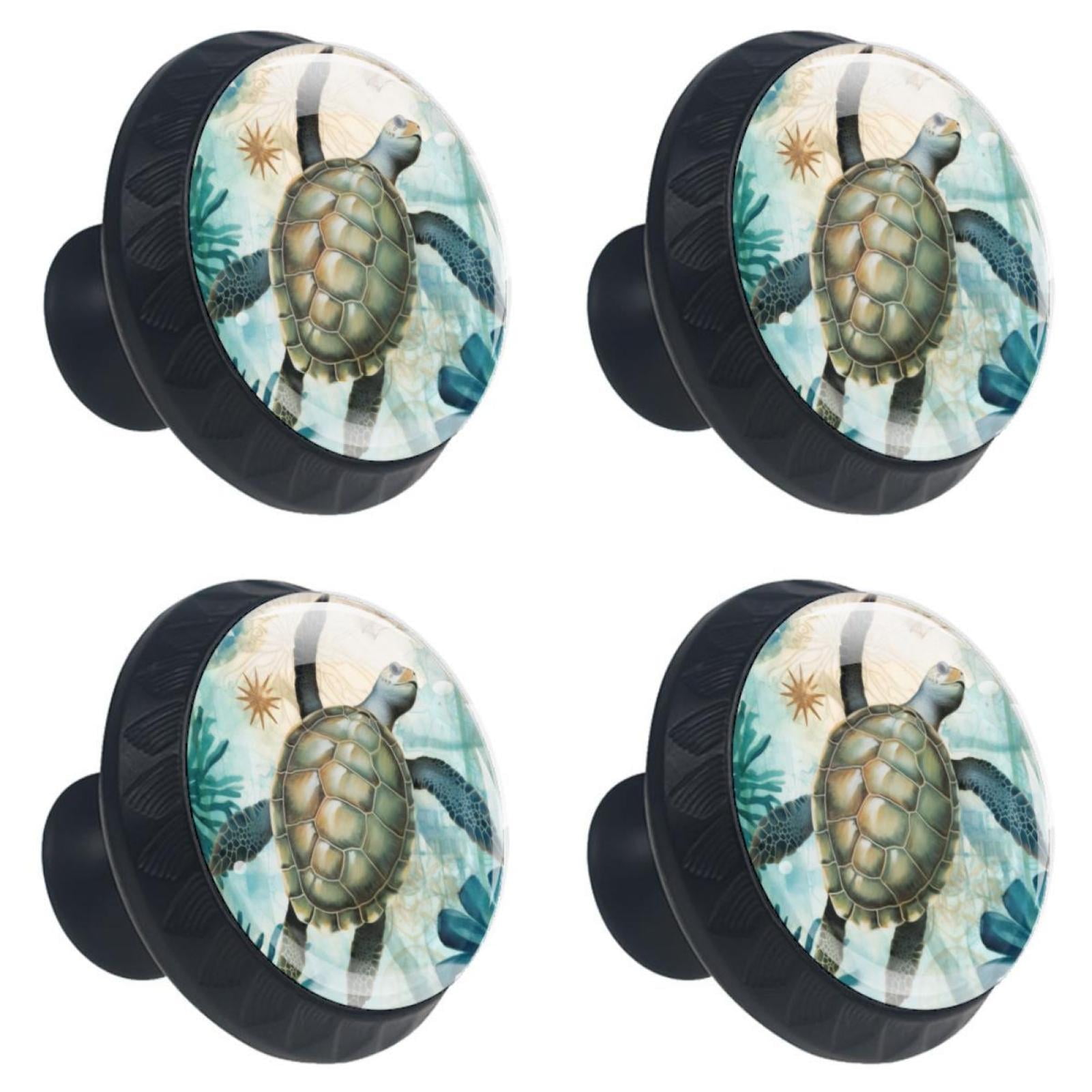 4 Pack Cabinet Knobs Nautical Sea Turtle Drawer Dresser Knobs Black Drawer Pulls Handles Single ...