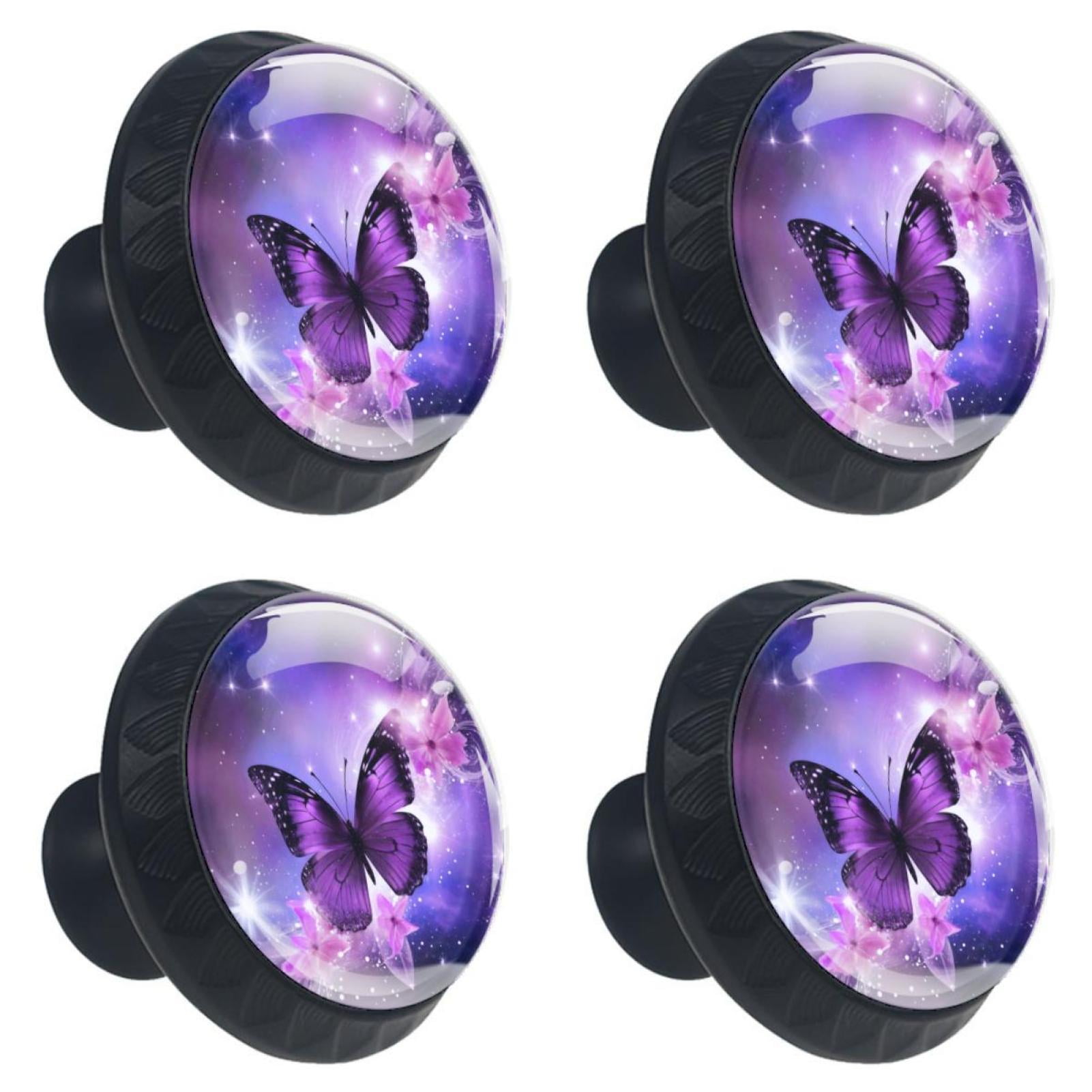 4 Pack Cabinet Knobs Purple Butterfly Galaxy Drawer Dresser Knobs Black ...
